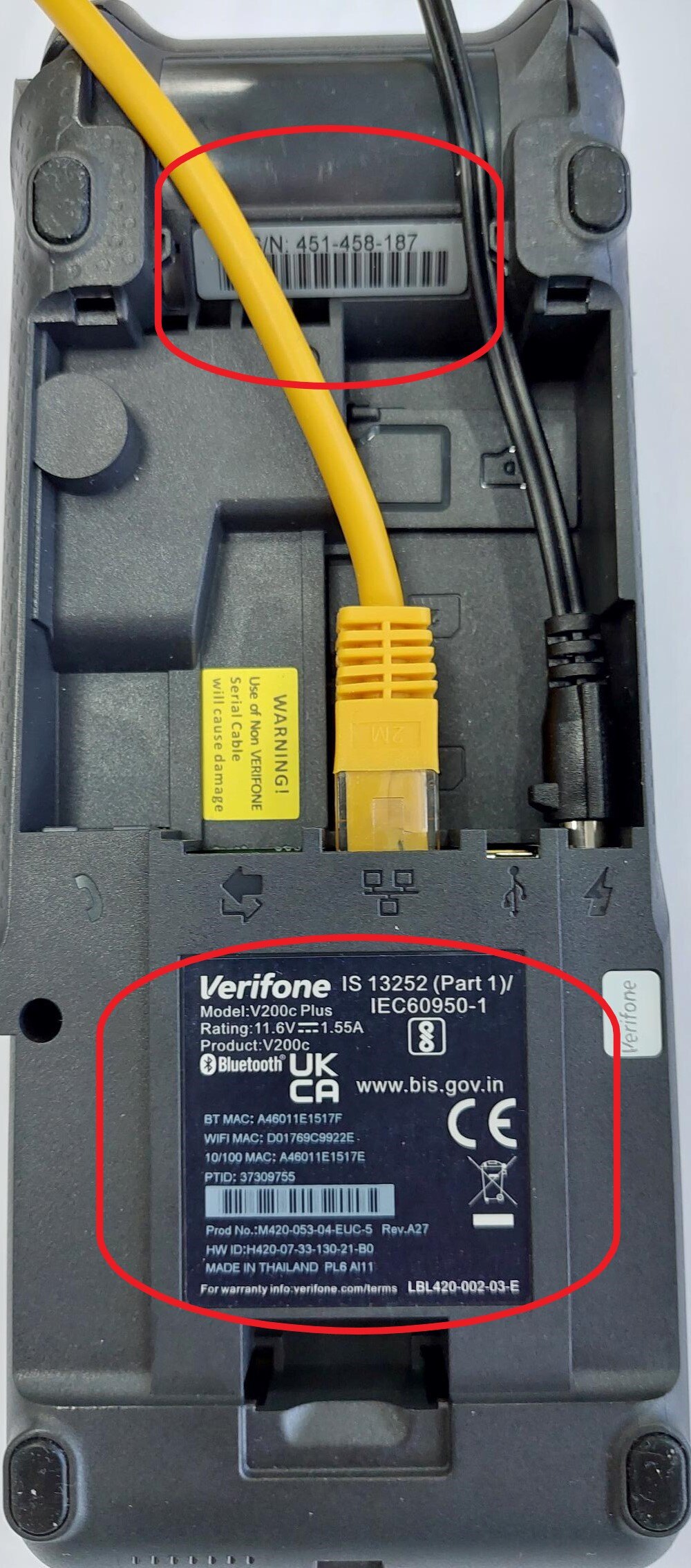 Verifone V200c Identification and Connections