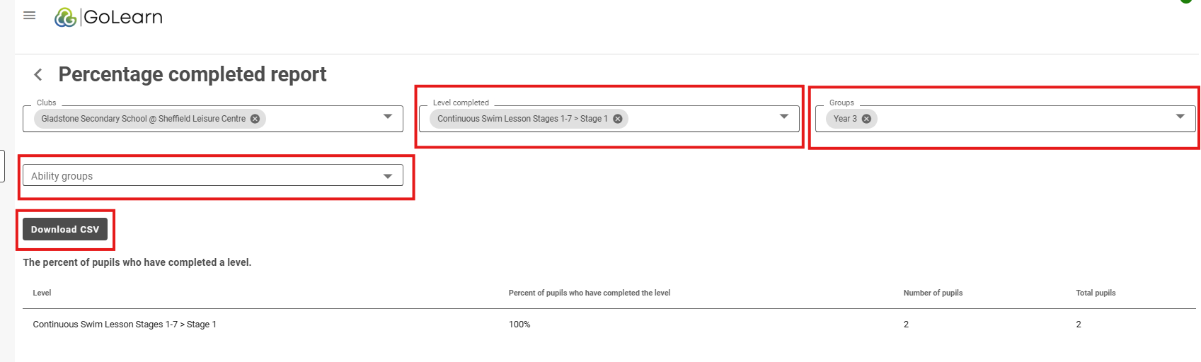 GoLearn - School Swimming Reports